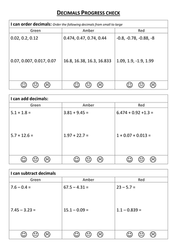 Decimals progress check - differentiated worksheet | Teaching Resources