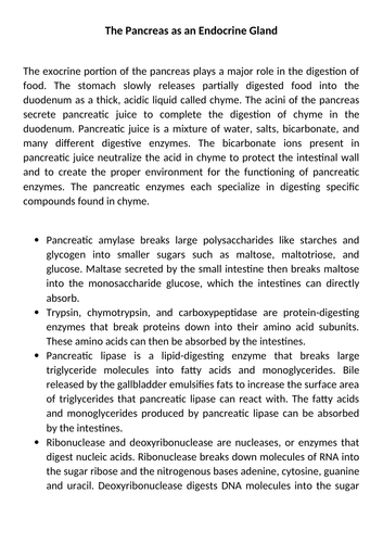 A Level Biology Structure of the Pancreas Lesson & Activities ...