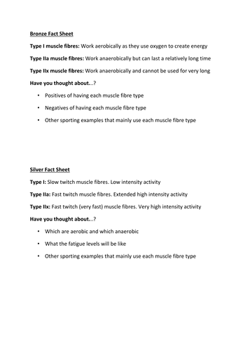 Muscle Fibre Fact Sheets Edexcel GCSE PE 2016 9-1 | Teaching Resources