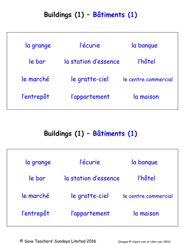 Buildings and Structures in French worksheets (5 Labelling Worksheets ...