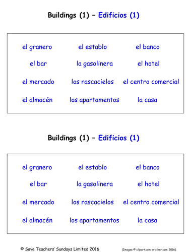 Buildings and Structures in Spanish worksheets (5 Labelling Worksheets ...