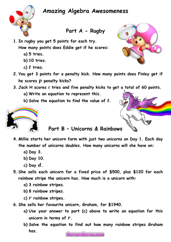 Constructing & Solving Real-Life Equations & Formulae Worksheet ...
