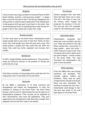 How successful were the Homesteaders? | Teaching Resources