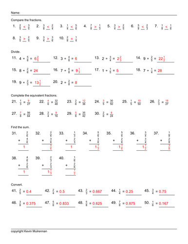 50000 Fractions Questions Worksheets KS2 Mathematics Maths | Teaching ...