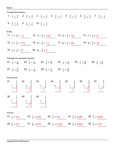 50000 Fractions Questions Worksheets KS2 Mathematics Maths | Teaching Resources