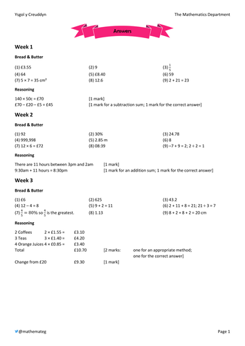 Year 7 Numeracy Homework Pack | Teaching Resources