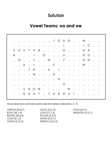 oa ow Vowel Team: Phonics Word Search/ Coloring Sheet | Teaching Resources