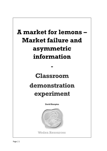 Market failure classroom activity for A level Economics | Teaching ...