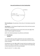 KS3/ GCSE foundation Area and Circumference of a Circle Teaching sheet ...