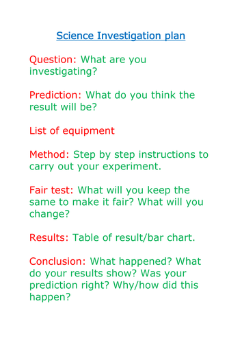 Science Investigation Plan | Teaching Resources