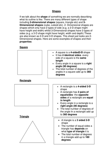 KS3/GCSE Maths 2-D Shapes Revision | Teaching Resources