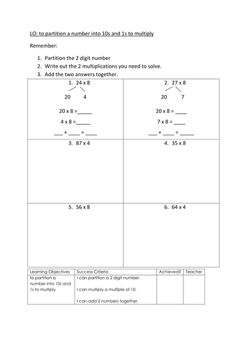 Multiplication by partitioning year 3 | Teaching Resources