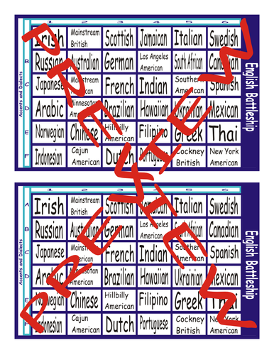 Accents and Dialects Battleship Board Game | Teaching Resources