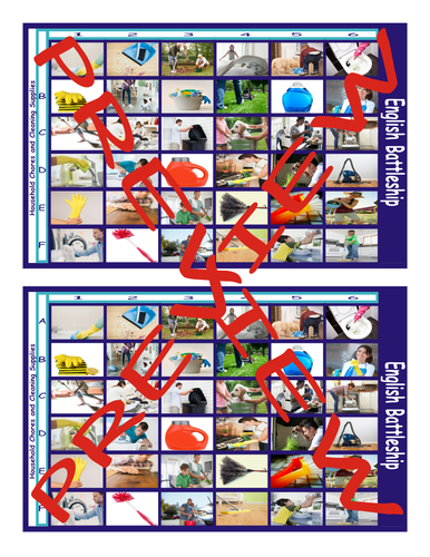 Household Chores and Cleaning Supplies Battleship Board Game | Teaching ...