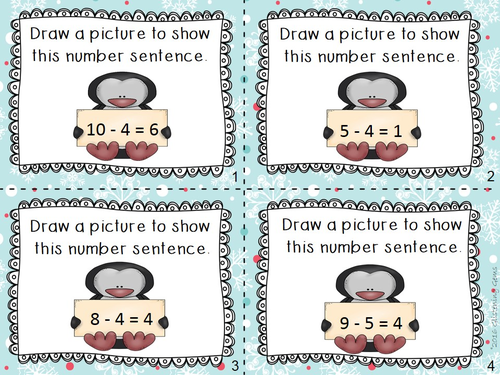 Subtraction Task Cards Winter Theme - K - 1 | Teaching Resources