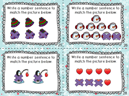Subtraction Task Cards Winter Theme - K - 1 | Teaching Resources