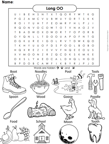 Long OO Vowel Team: Phonics Worksheet: Digraphs Word Search/ Coloring ...