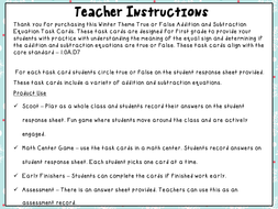 Addition and Subtraction Task Cards Winter Theme - First Grade ...