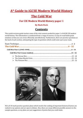The Cold War iGCSE CIE revision guide | Teaching Resources