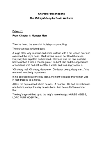 Character Descriptions from The Midnight Gang by David Walliams ...