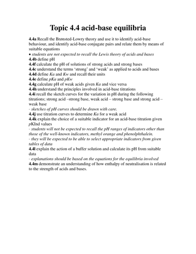 revision on acid-base equilibria | Teaching Resources