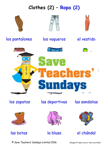 Clothes in Spanish Worksheets, Games, Activities and Flash Cards (with ...