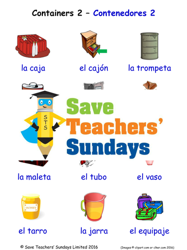 Containers in Spanish Worksheets, Games, Activities and Flash Cards ...