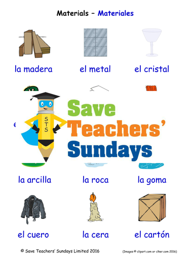 Materials in Spanish Worksheets, Games, Activities and Flash Cards ...