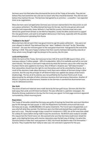 German reactions to the Treaty of Versailles | Teaching Resources