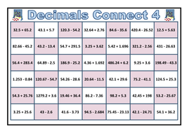 Decimal Addition and Subtraction Connect 4 | Teaching Resources