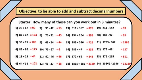 Decimal Addition and Subtraction Lesson Plan | Teaching Resources