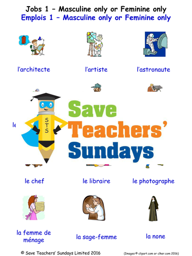 Jobs - Masculine & Feminine Only in French Worksheets, Games ...