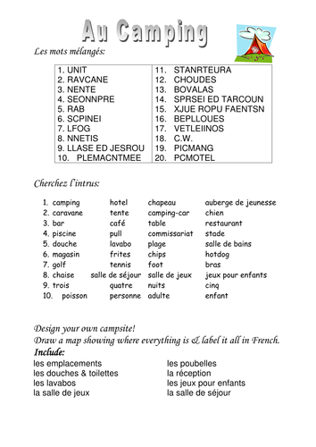 French worksheet about camping | Teaching Resources