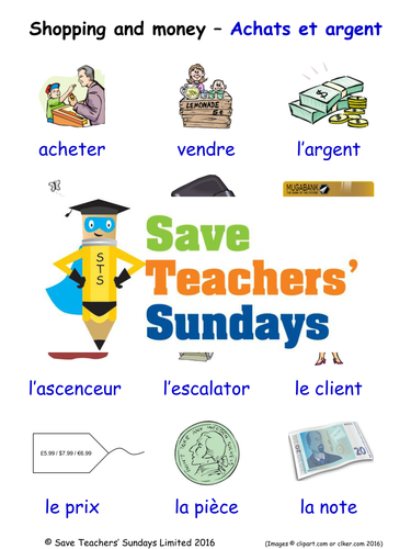 Shopping in French Worksheets, Games, Activities and Flash Cards (with ...