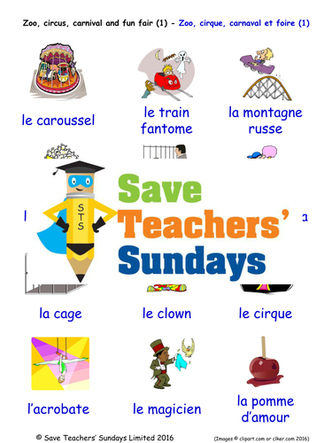 Zoo/Circus/Carnival & Fun Fair in French Worksheets, Games, Activities ...