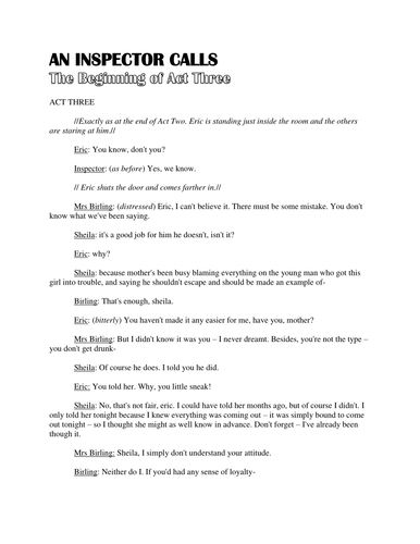 An Inspector Calls: Sybil and Eric Birling - Double Lesson! | Teaching ...