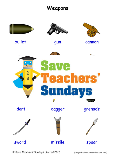 Weapons EAL/ESL Worksheets, Games, Activities and Flash Cards (with ...