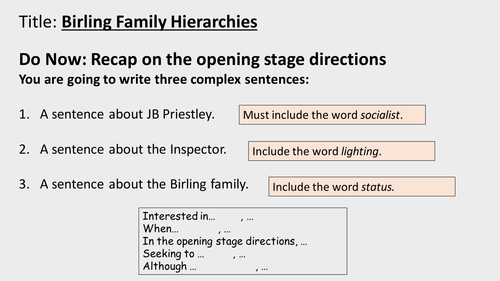 An Inspector Calls-Birling Family Hierarchies-Act 1 | Teaching Resources