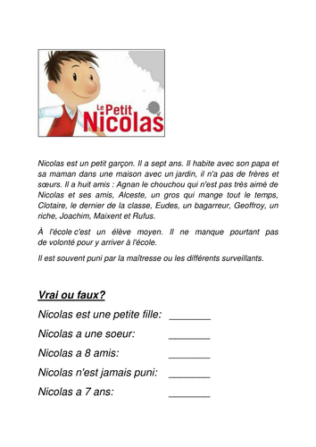 Le Petit Nicolas - Talking about self and friends | Teaching Resources