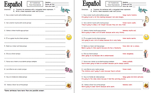 Spanish Tener Expressions with Ir A + Infinitive Sentence Completions ...