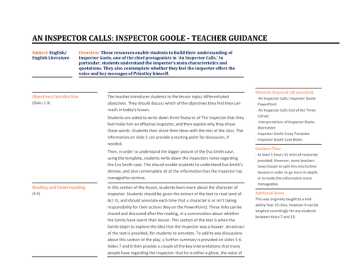 An Inspector Calls: Inspector Goole | Teaching Resources