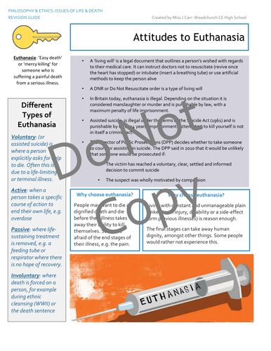 WJEC Eduqas Euthanasia and Hospices Information Sheets for Issues of ...