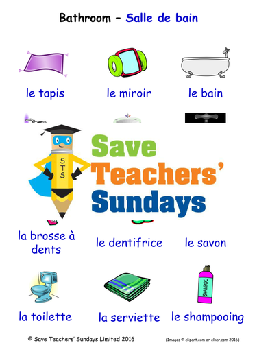 Bathroom in French Worksheets, Games, Activities and Flash Cards (with ...