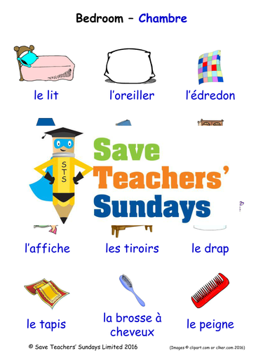 Bedroom in French Worksheets, Games, Activities and Flash Cards (with ...
