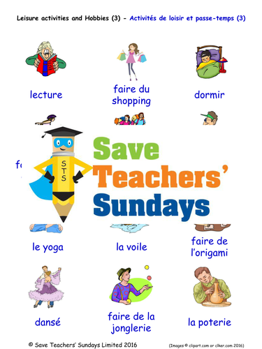 Leisure Activities & Hobbies in French Worksheets, Games, Activities ...