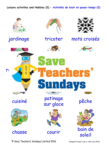 Leisure Activities and Hobbies in French Worksheets, Games, Activities ...