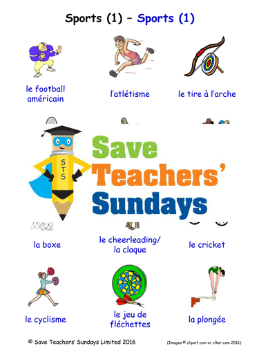 Sports in French Worksheets, Games, Activities and Flash Cards (with ...