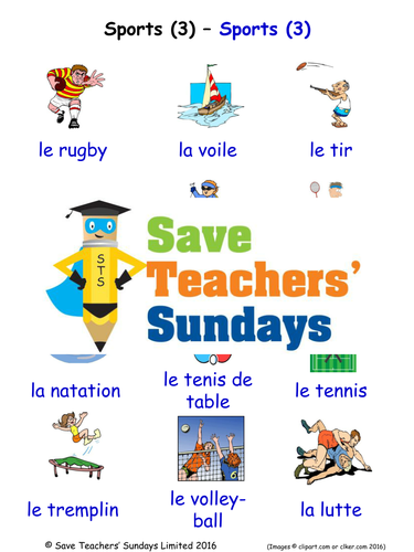 Sports in French Worksheets, Games, Activities and Flash Cards (with ...