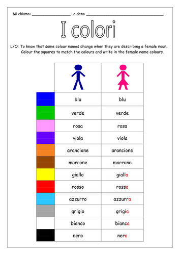 ITALIAN - An Introduction to Colours - Worksheets | Teaching Resources