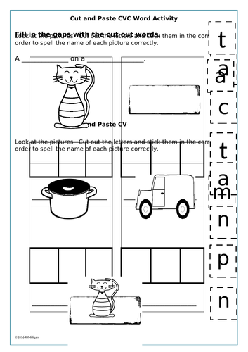 CVC/Onset and Rime, CVC Differentiated Phonics Cut and Paste Activity ...